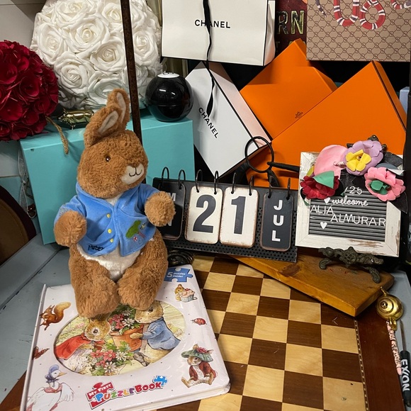 Toys | Brown Plush Rabbit Toy With Blue Jacket And Book | Poshmark